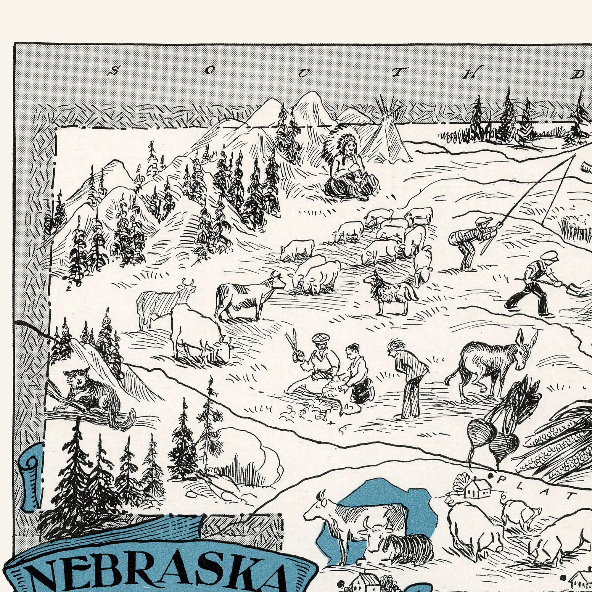 Pictorial Map of Nebraska – Digital Download PRINTABLE Vintage Fun Old ...