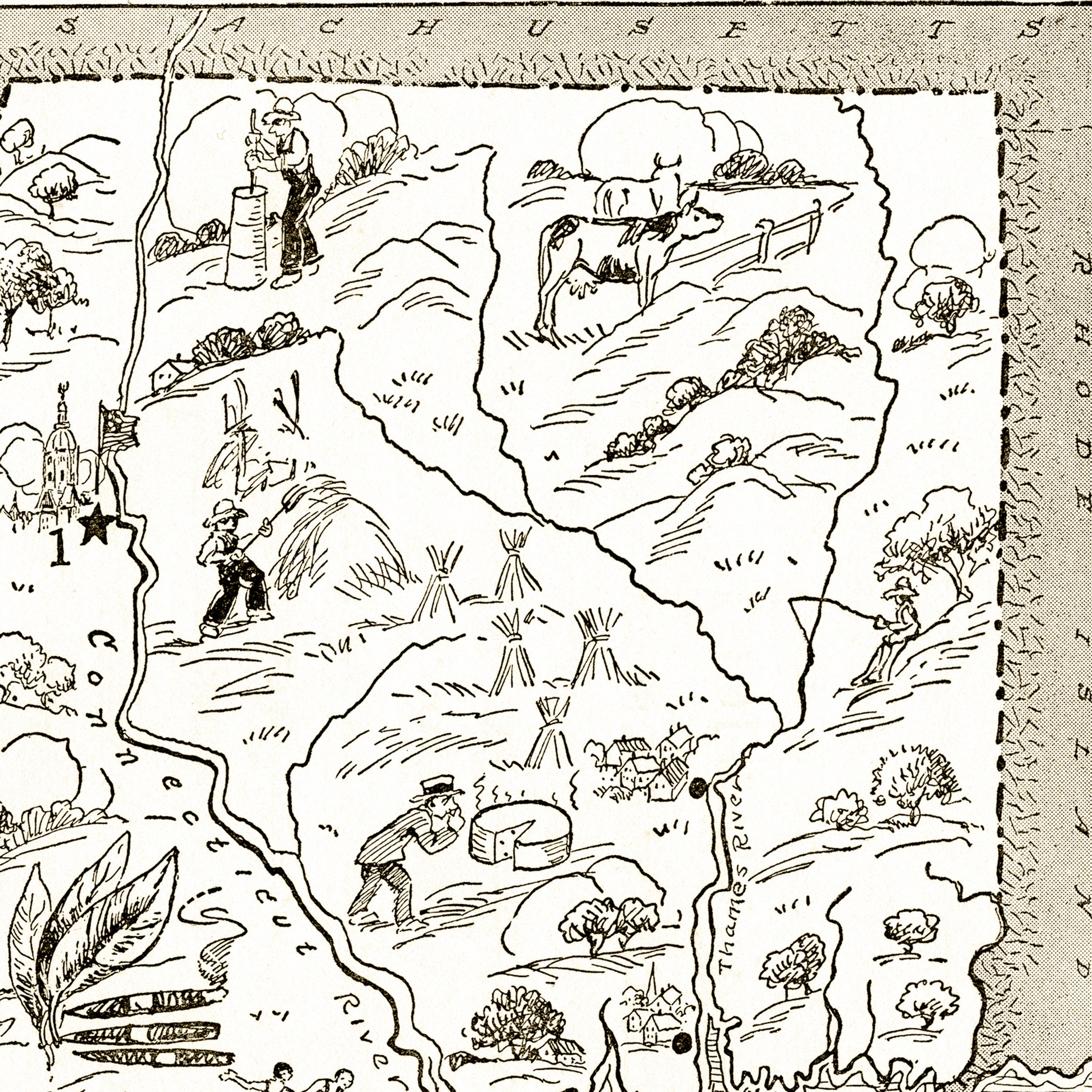 Pictorial State Map of Connecticut – Digital Download PRINTABLE Vintage ...