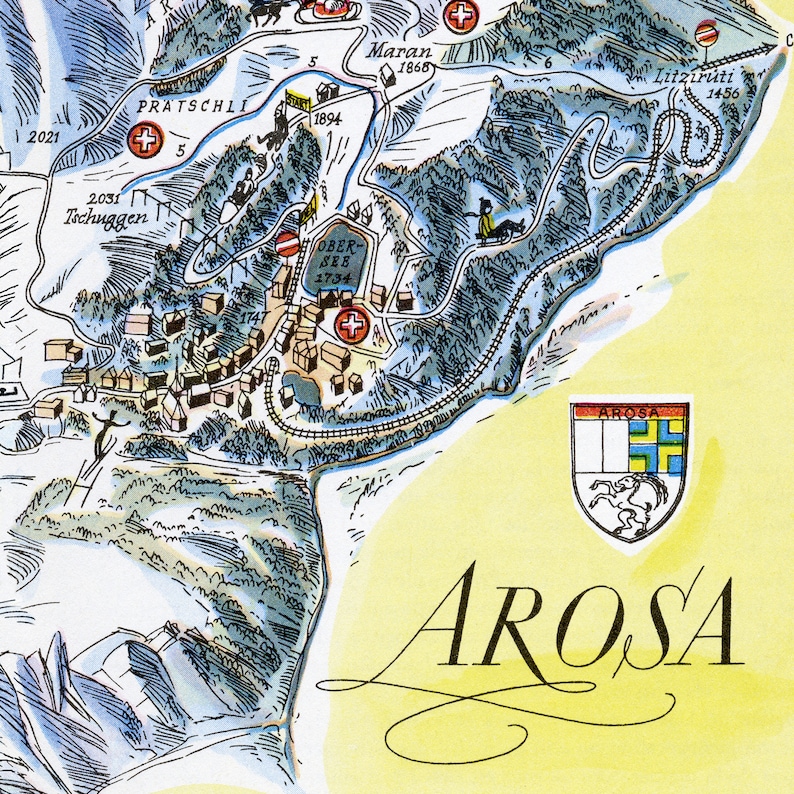 Fun Ski Trail Map of Arosa in Switzerland Digital Download - Etsy