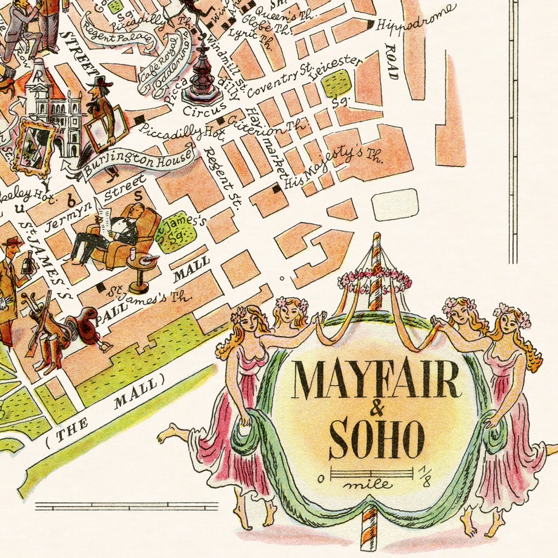 Fun Map of Mayfair & Soho in Great Britain, England – Digital Download ...