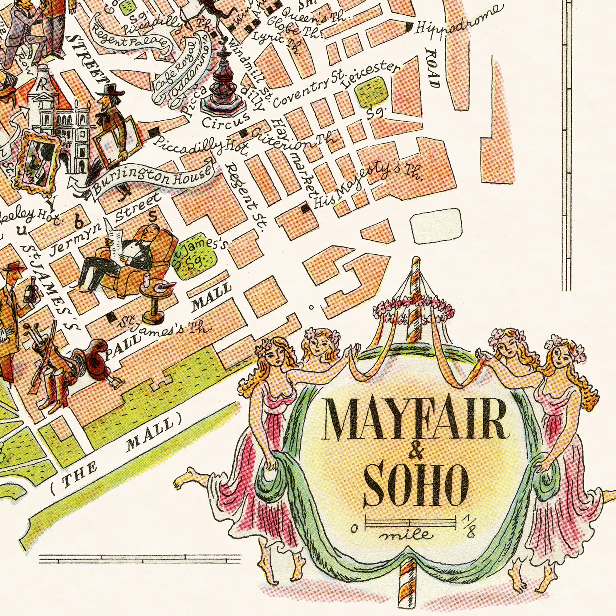 Fun Map of Mayfair & Soho in Great Britain, England – Digital Download ...