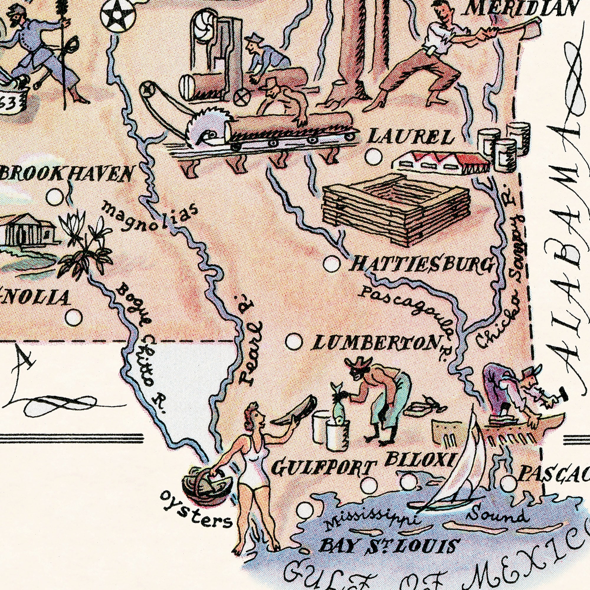 Fun State Map of Mississippi – Digital Download PRINTABLE Vintage ...