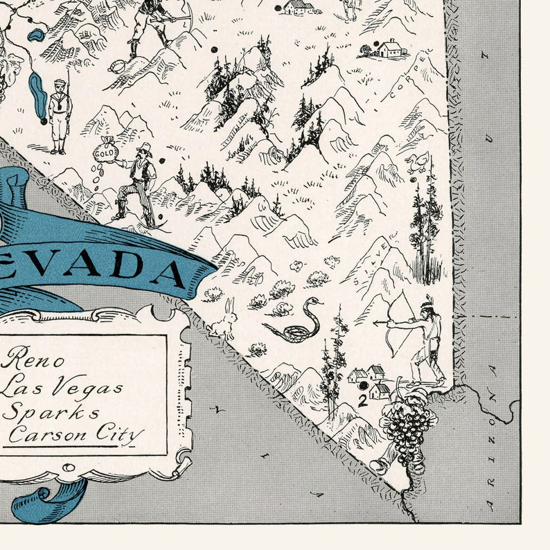 Pictorial Map of Nevada Digital Download PRINTABLE Vintage Fun Old Wall ...