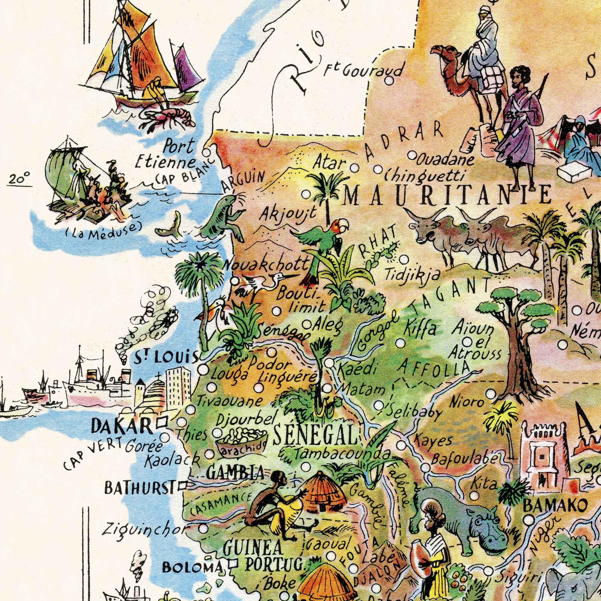 Fun Map of West Africa – Digital Download PRINTABLE Vintage Pictorial ...