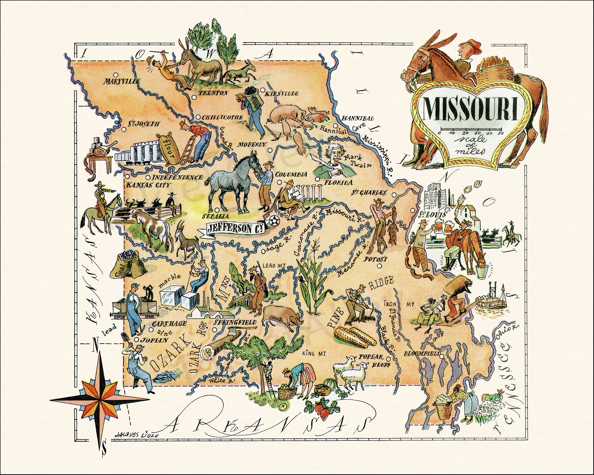 Fun State Map of Missouri – Digital Download PRINTABLE Vintage ...