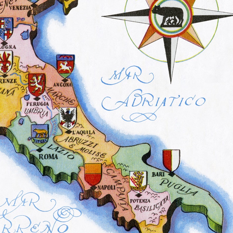 Fun Map of Italy Italia Digital Download PRINTABLE Vintage Pictorial ...