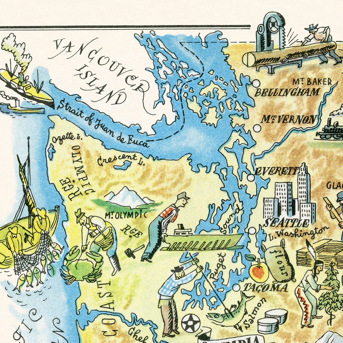 Fun State Map of Washington – Digital Download PRINTABLE Vintage ...