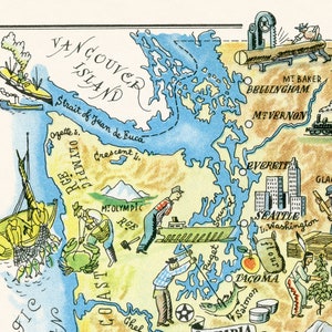 Fun State Map of Washington – Digital Download PRINTABLE Vintage ...