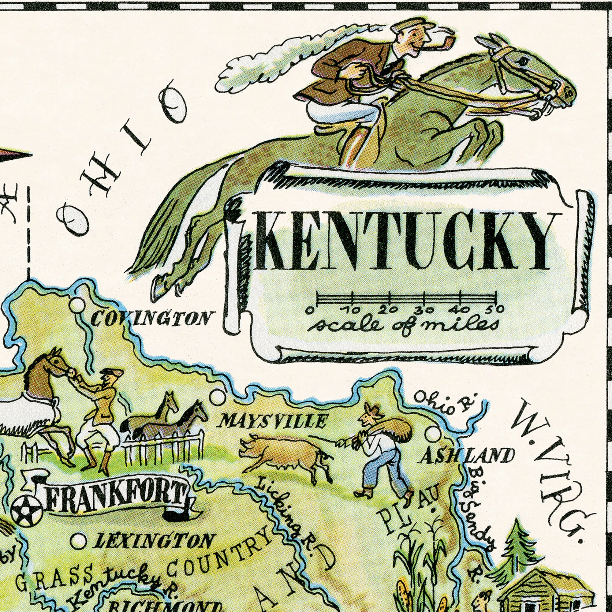 Fun State Map of Kentucky – Digital Download PRINTABLE Vintage ...