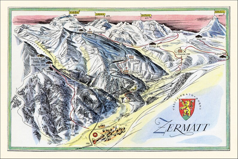 Fun Ski Trail Map of Zermatt in Switzerland – Digital Download ...