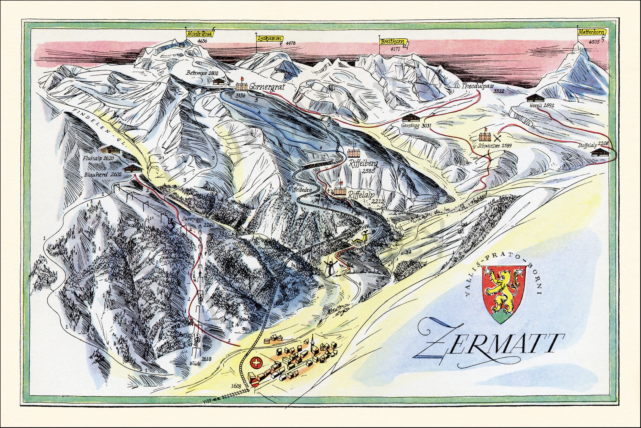 Fun Ski Trail Map of Zermatt in Switzerland – Digital Download ...