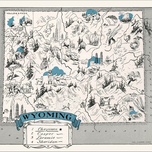 Pictorial Map of Wyoming – Digital Download PRINTABLE Vintage Fun Old ...