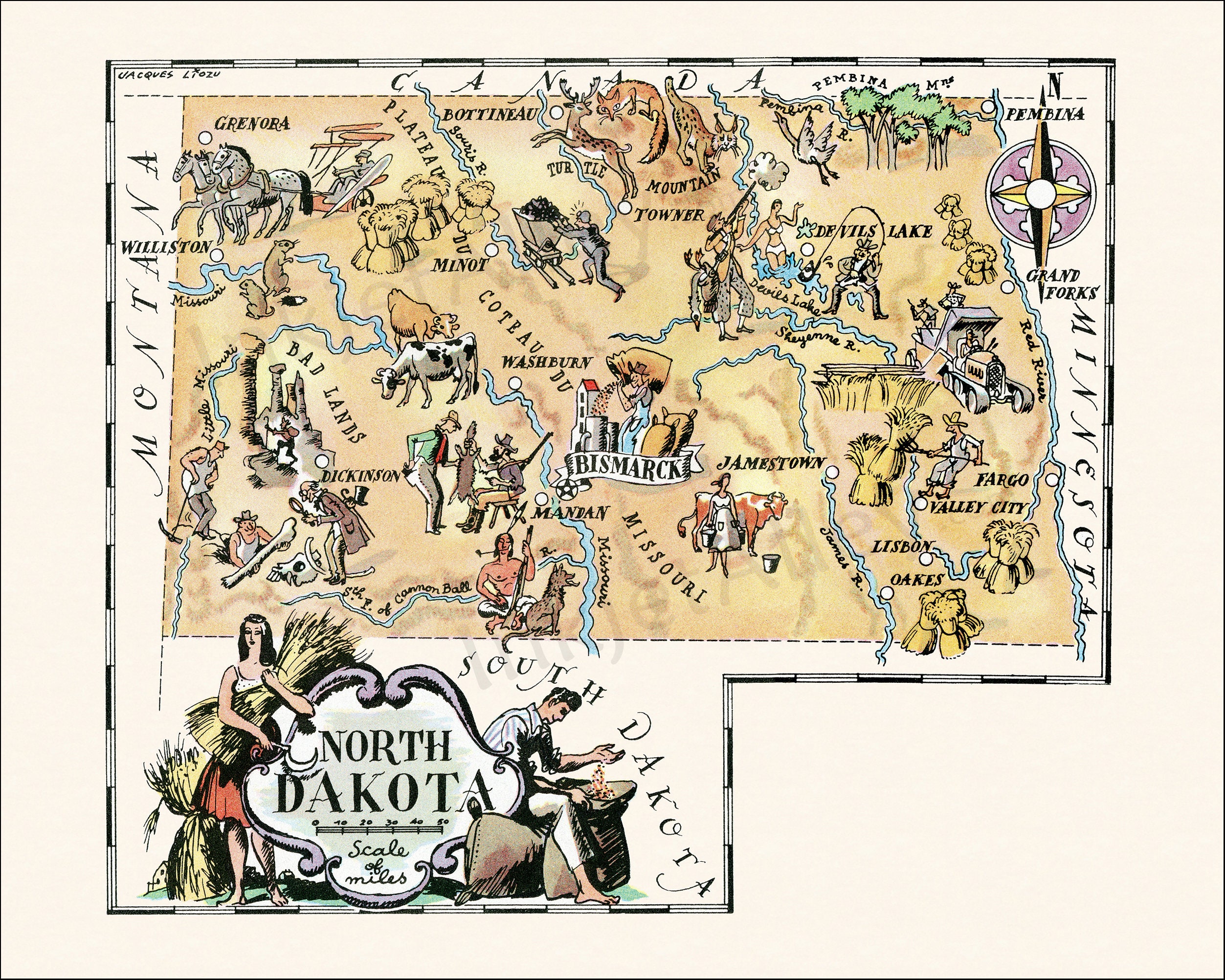 Fun State Map of North Dakota Digital Download PRINTABLE - Etsy