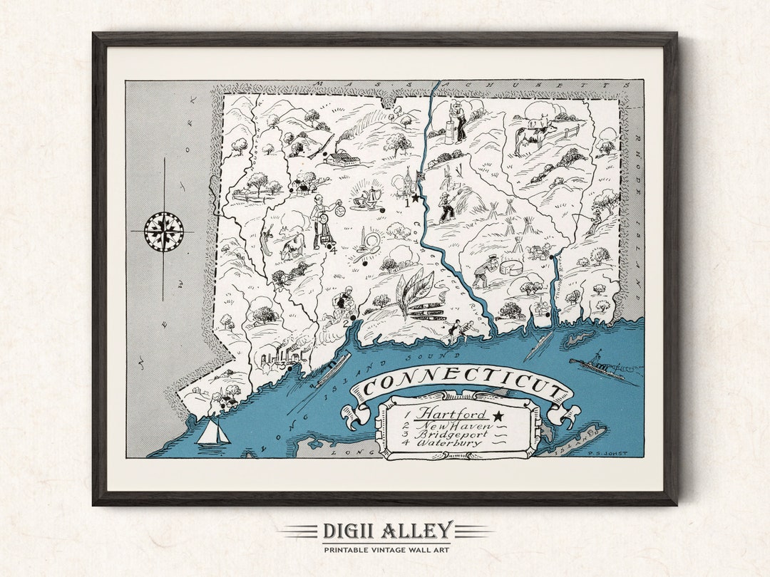 Pictorial Map of Connecticut – Digital Download PRINTABLE Vintage Fun ...