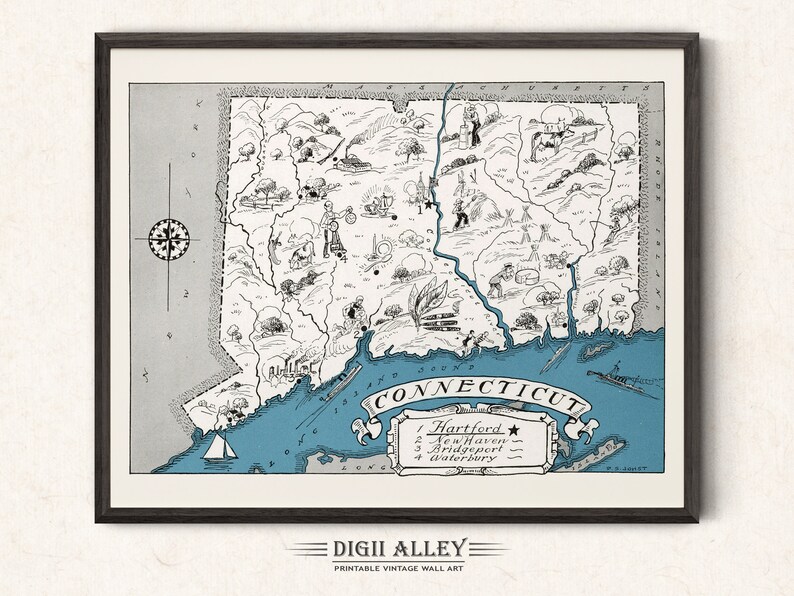 Pictorial Map of Connecticut – Digital Download PRINTABLE Vintage Fun ...