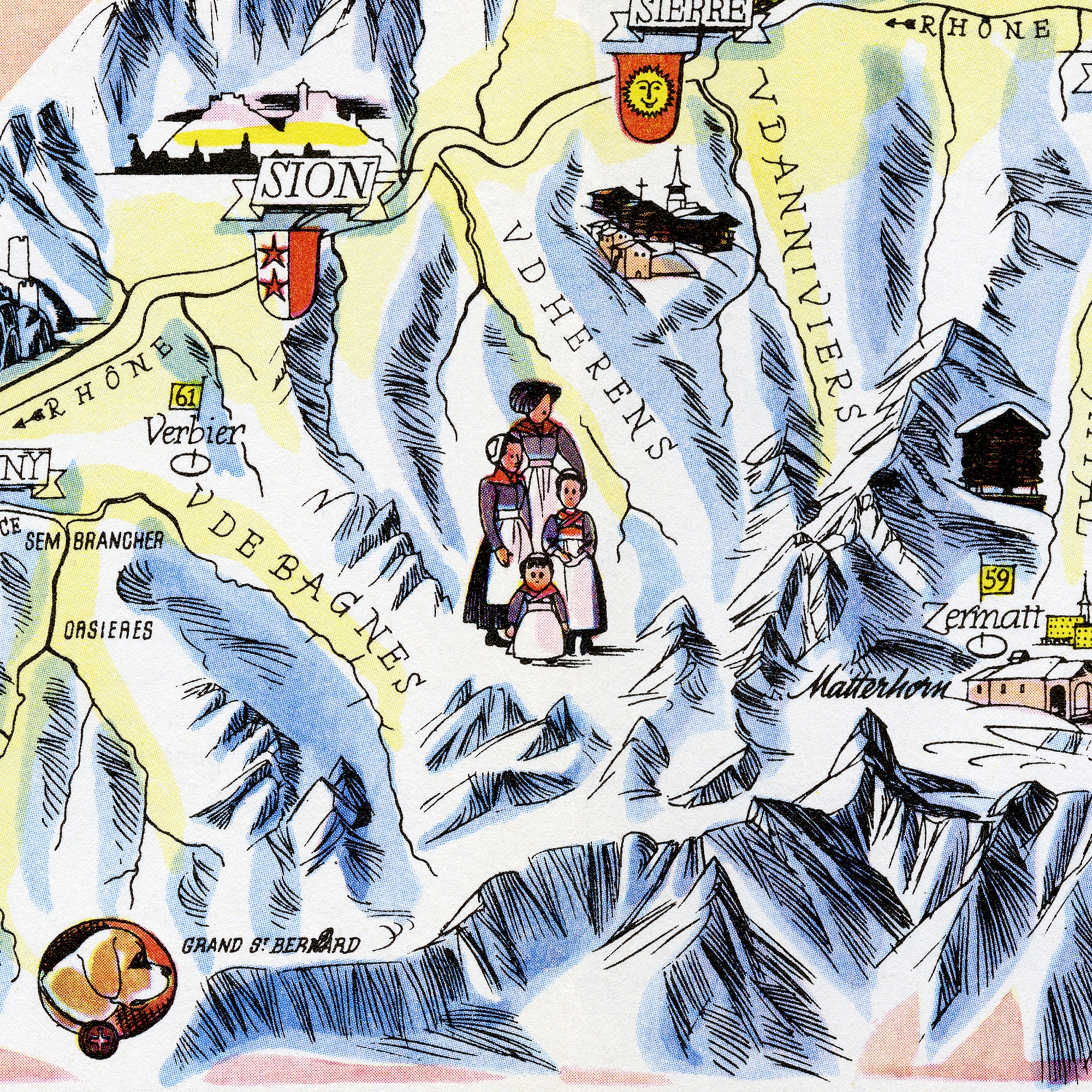 Fun Ski Trail Map of Wallis in Switzerland – Digital Download PRINTABLE ...