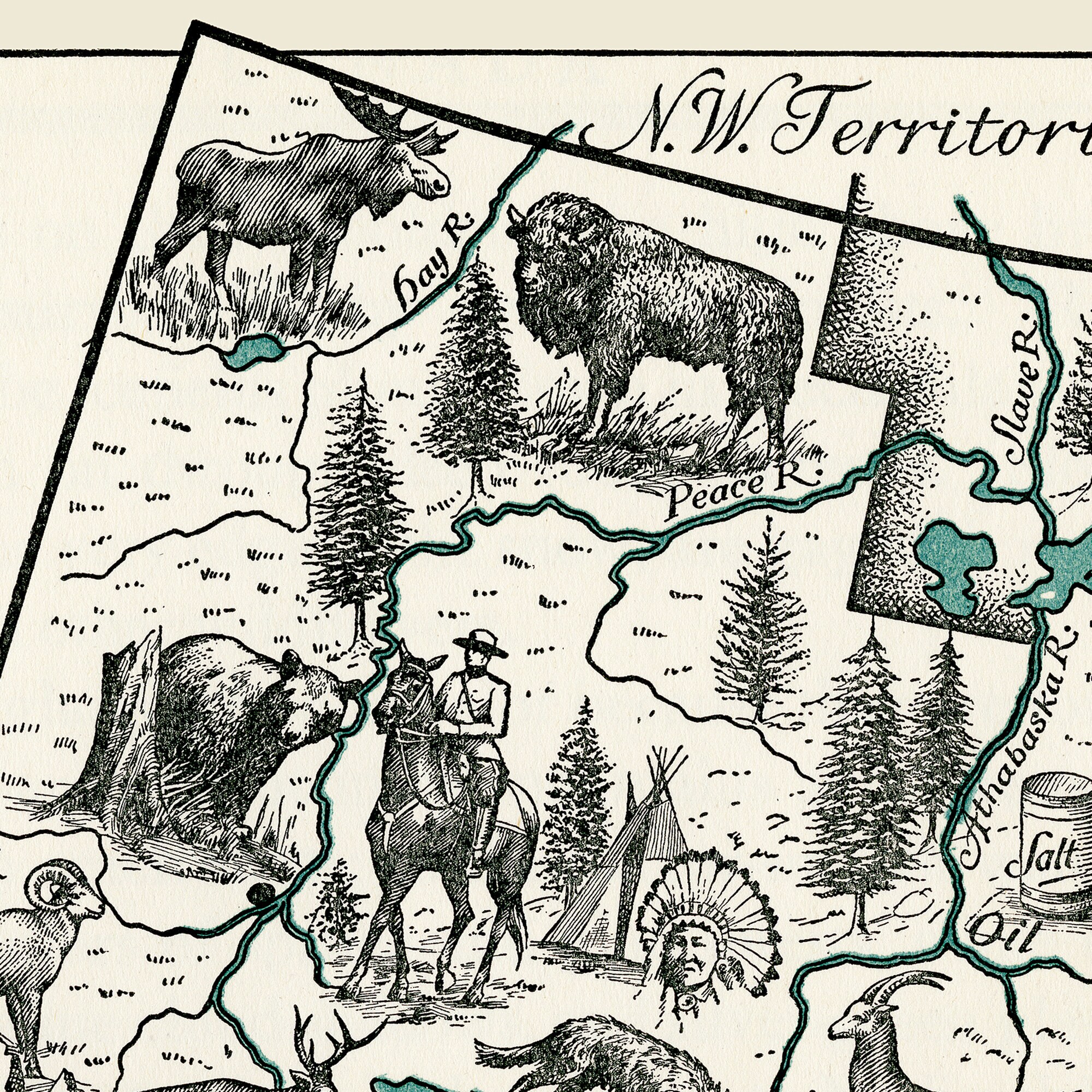 Map of Alberta Canada Digital Download PRINTABLE Fun Vintage Pictorial ...