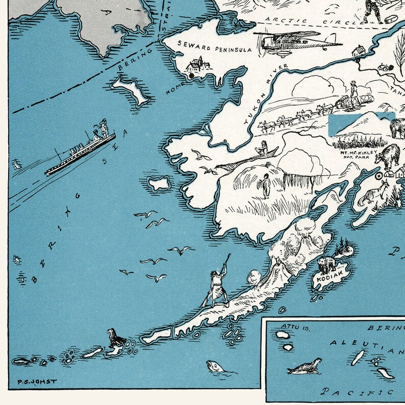 Pictorial Map of Alaska Digital Download PRINTABLE Vintage - Etsy