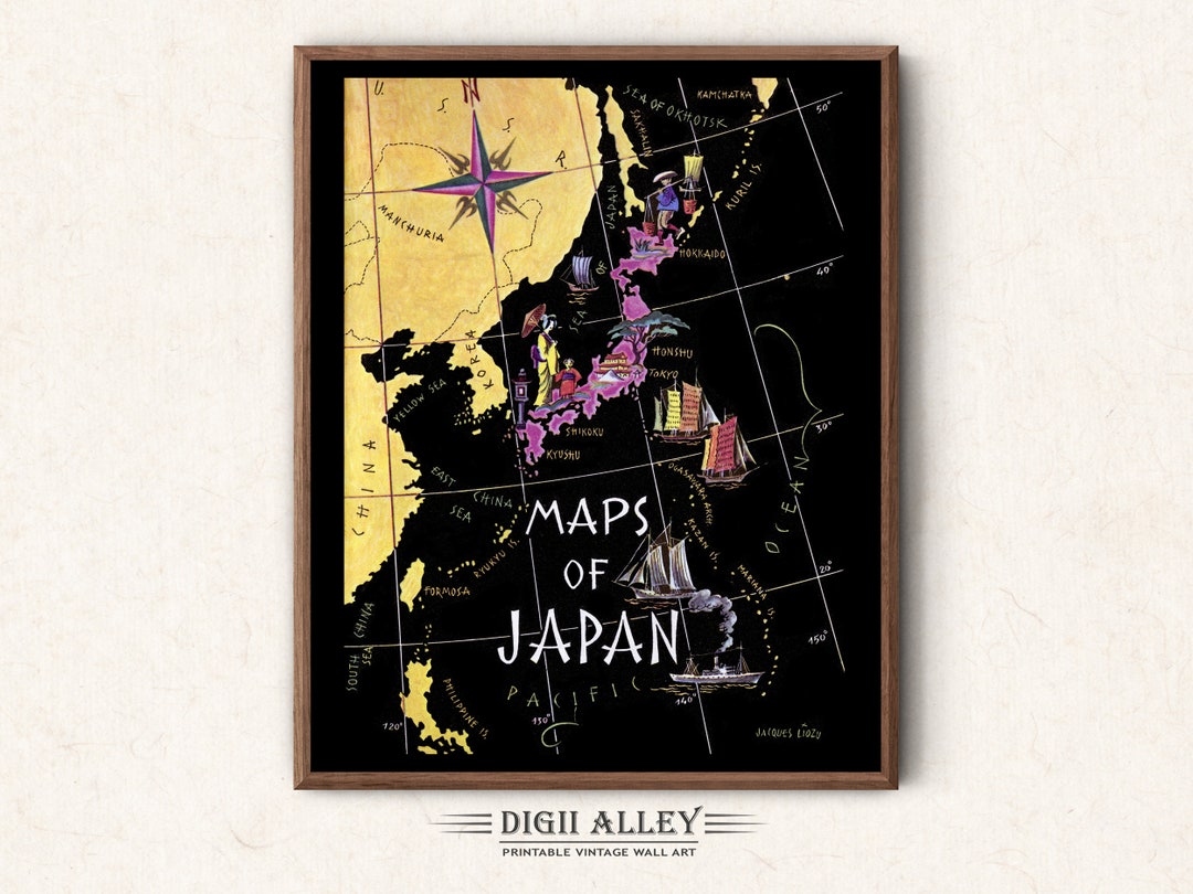 Fun Maps of Japan in East Asia Digital Download PRINTABLE Vintage Map ...