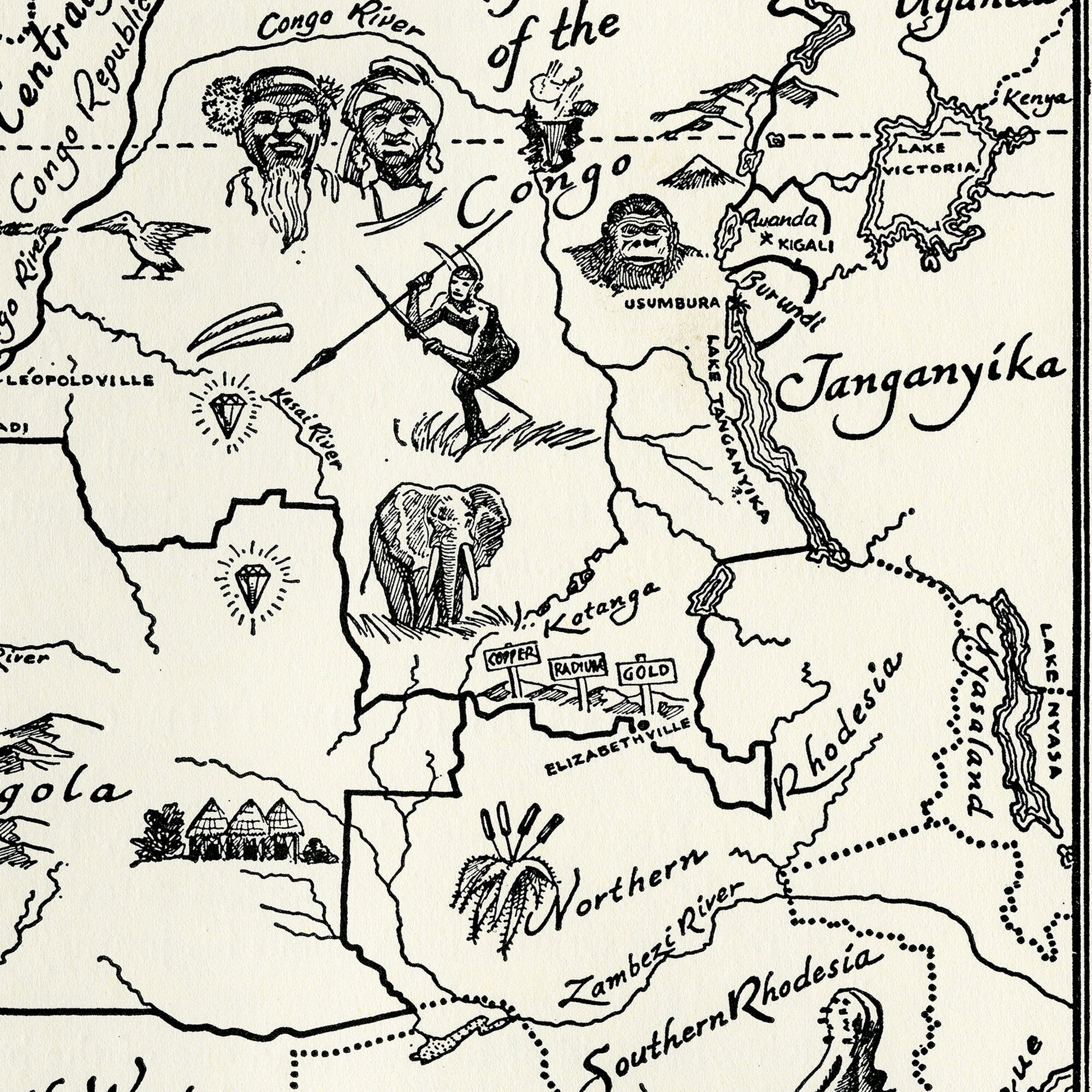 Map of Congo in Africa Digital Download PRINTABLE Vintage Pictorial Fun ...