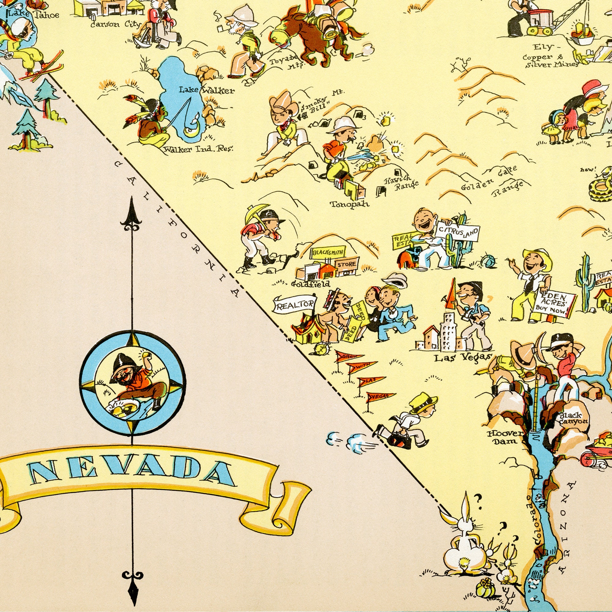 Fun State Map of Nevada – Digital Download PRINTABLE Vintage Pictorial ...