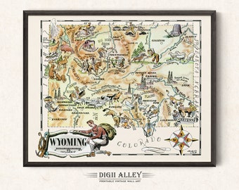 Fun State Map of Indiana – Digital Download PRINTABLE Vintage Pictorial ...