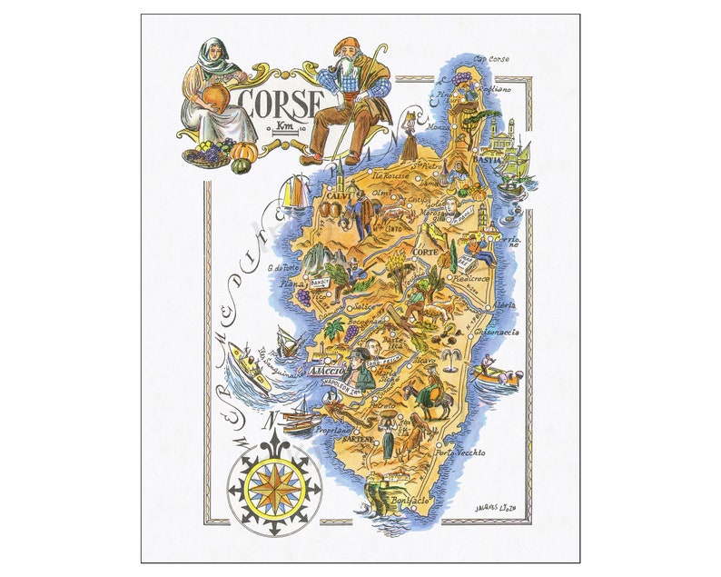Fun Map of Corse a French Province, France Digital Download PRINTABLE ...