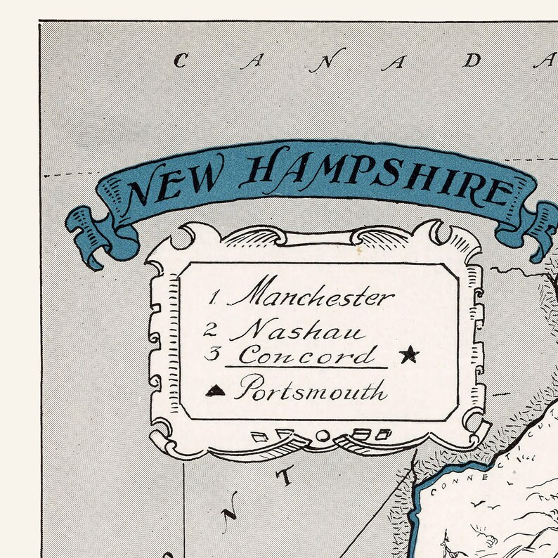 Pictorial Map of New Hampshire Digital Download PRINTABLE - Etsy