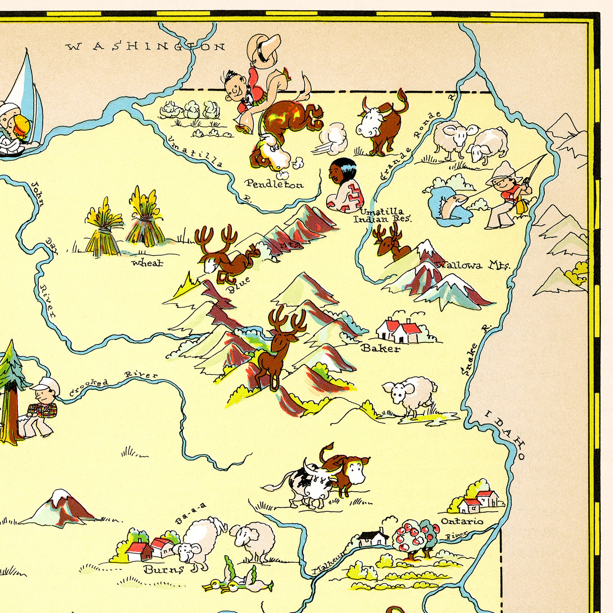 Fun State Map of Oregon Digital Download PRINTABLE Vintage Pictorial ...