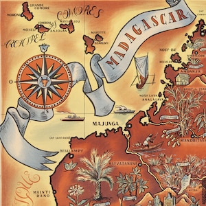 Fun Map of Madagascar, Africa – Digital Download PRINTABLE Vintage Old ...
