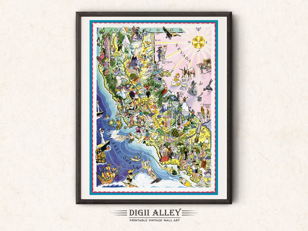 Fun State Map of California – Digital Download PRINTABLE Vintage ...