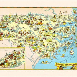 Fun State Map of North Carolina – Digital Download PRINTABLE Vintage ...