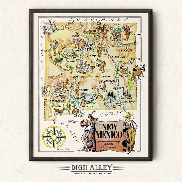 Cartoon Map of New Mexico - Etsy