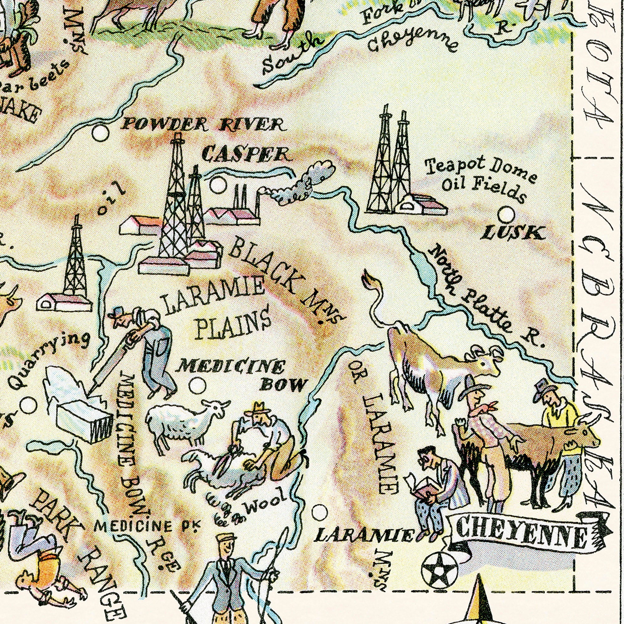 Fun State Map of Wyoming – Digital Download PRINTABLE Vintage Pictorial ...