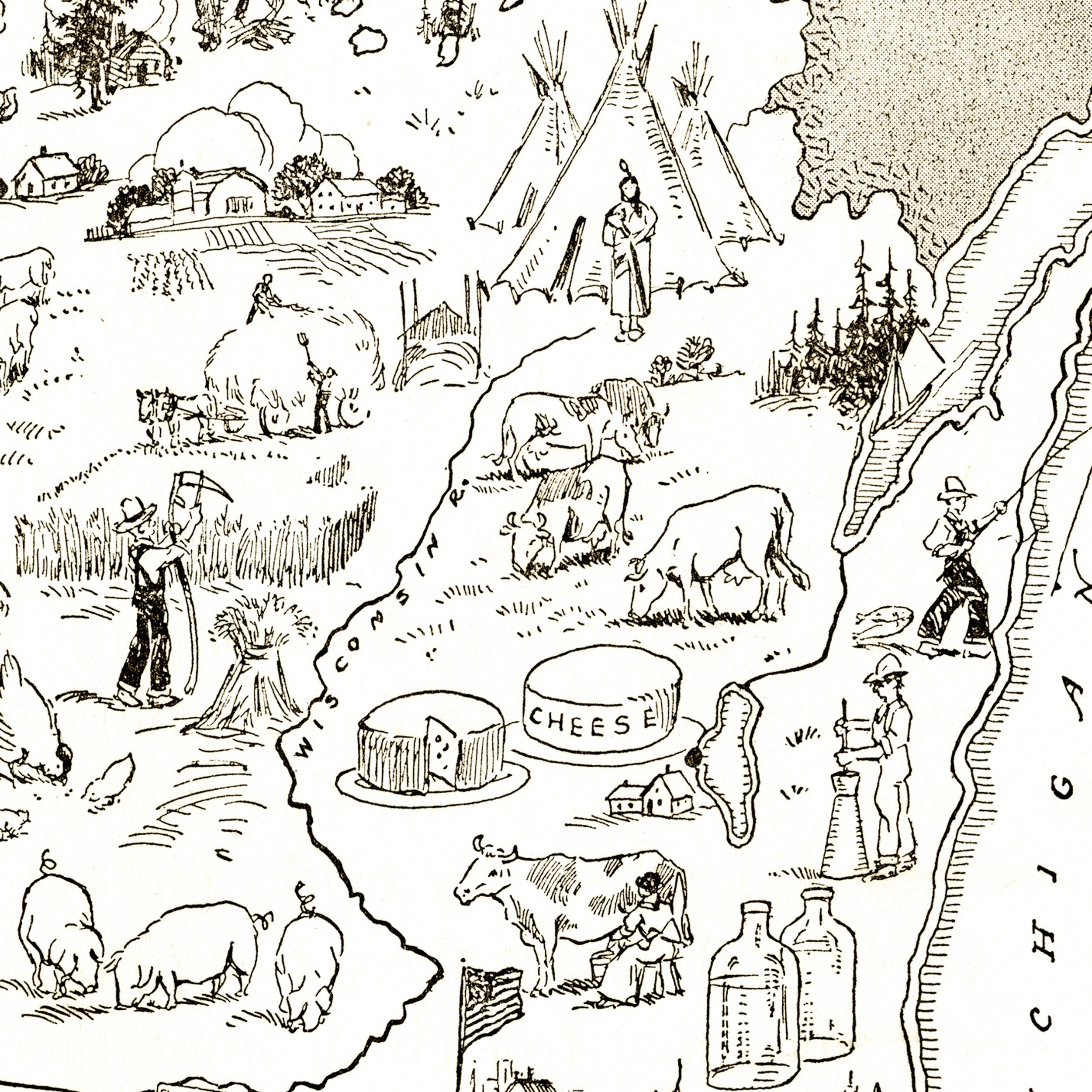 Pictorial State Map of Wisconsin – Digital Download PRINTABLE Vintage ...