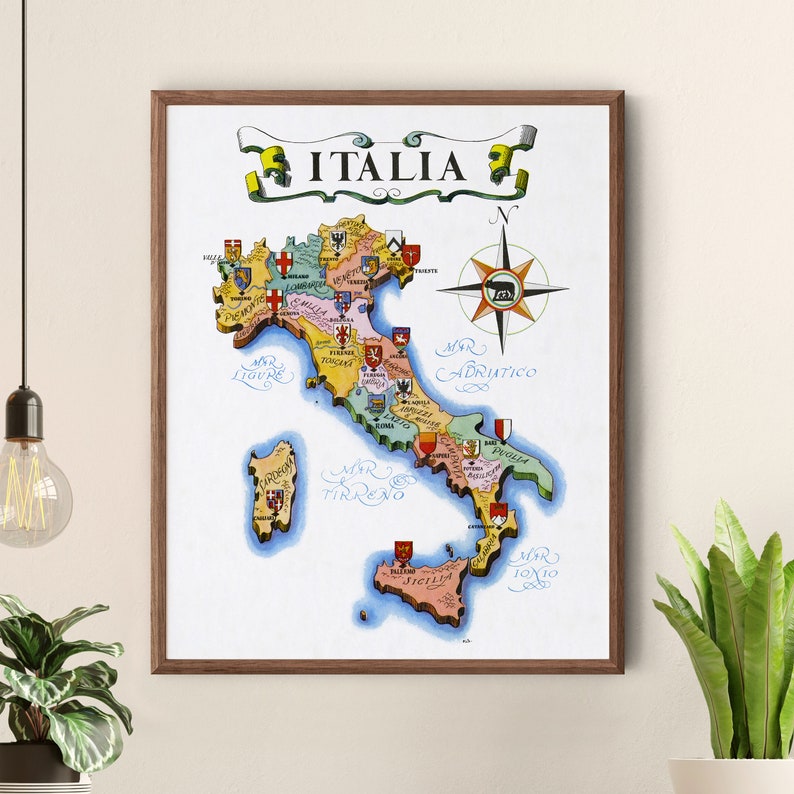 Fun Map of Italy Italia Digital Download PRINTABLE Vintage Pictorial ...