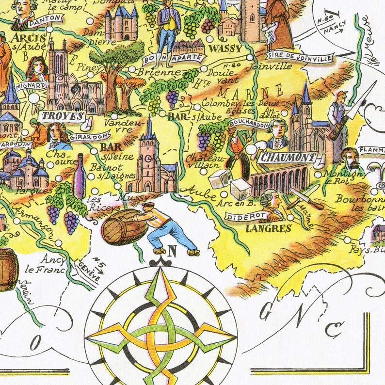 Fun Map of Champagne a French Province, France – Digital Download ...