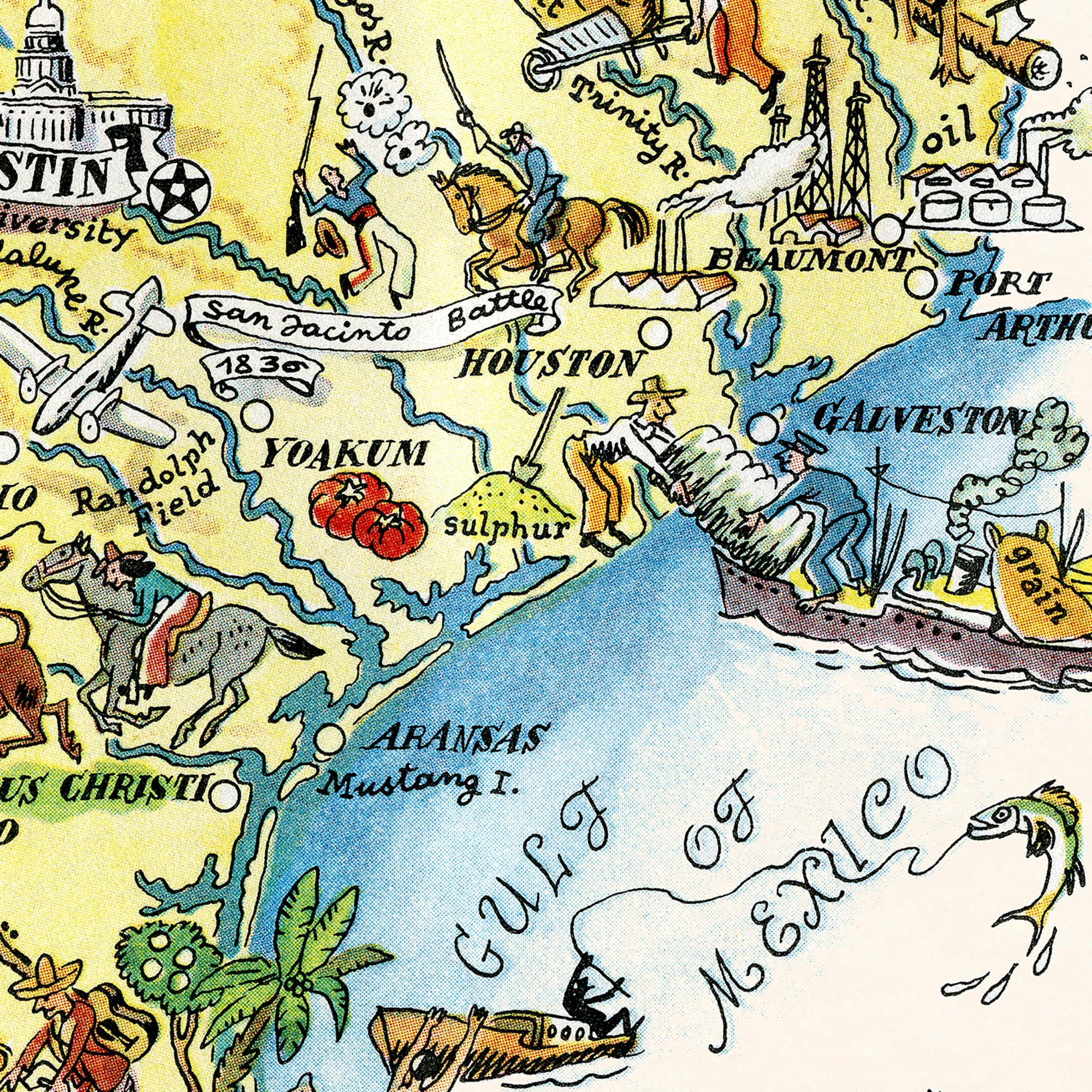 Fun State Map of Texas – Digital Download PRINTABLE Vintage Pictorial ...