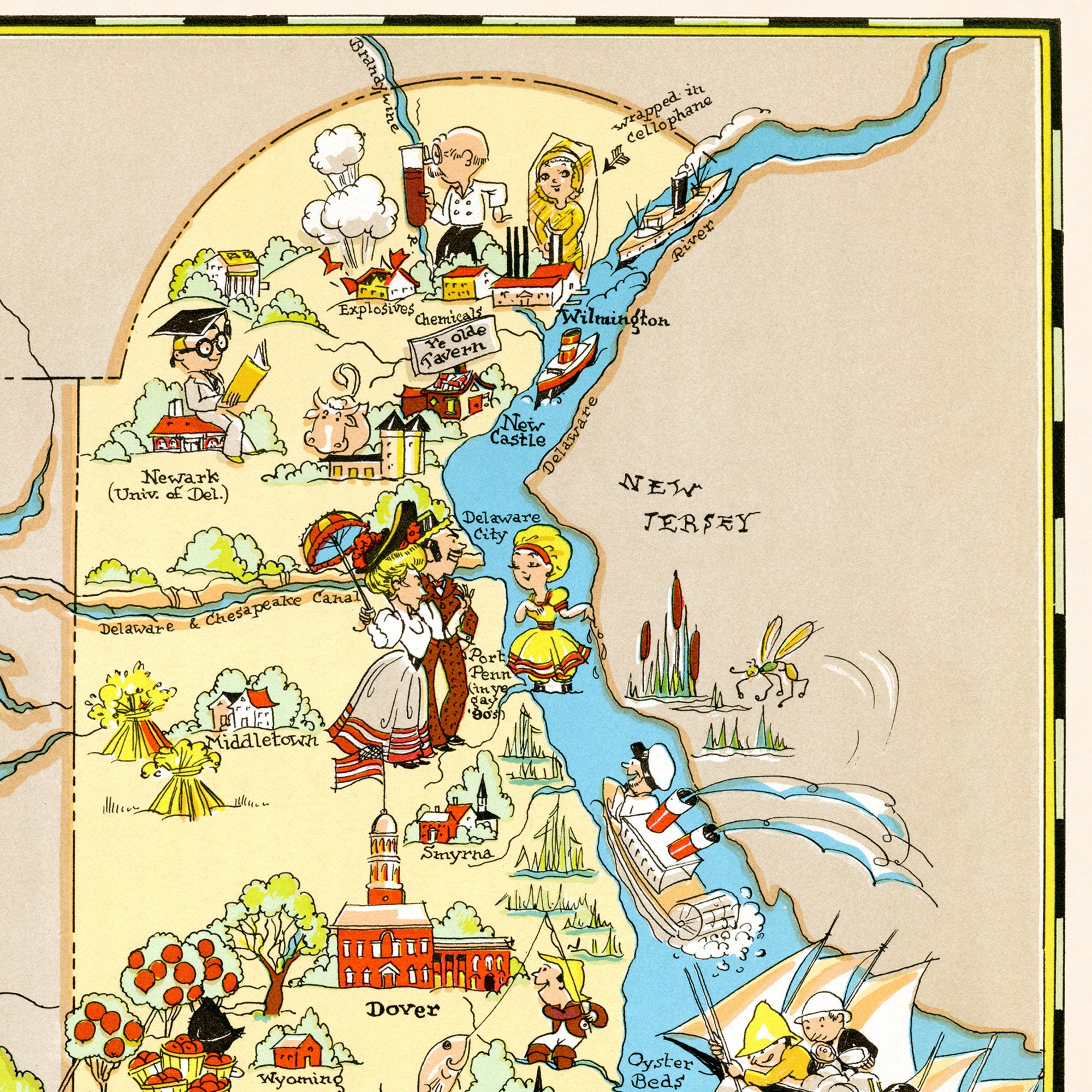 Fun State Map of Delaware – Digital Download PRINTABLE Vintage ...