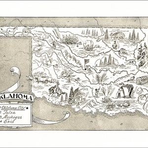 Pictorial State Map of Oklahoma – Digital Download PRINTABLE Vintage ...