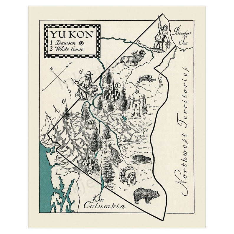 Map of Yukon Canada – Digital Download PRINTABLE Fun Vintage Pictorial ...