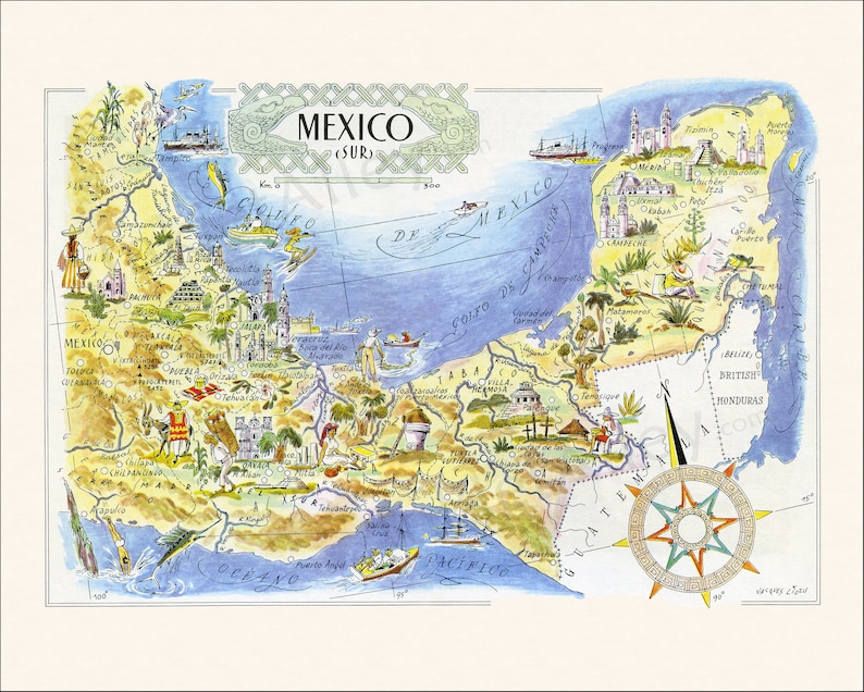 Fun Map of South Mexico Sur Central America Digital Download - Etsy