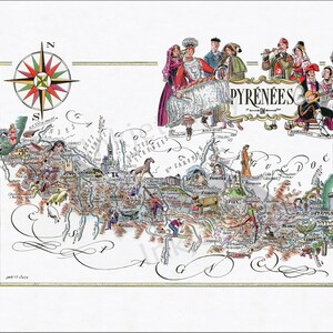 Fun Map of Pyrenees a French Province, France – Digital Download ...