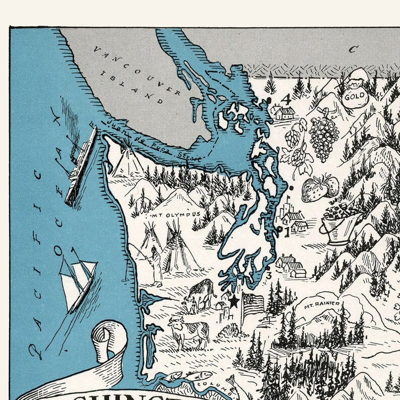 Pictorial Map of Washington – Digital Download PRINTABLE Vintage Fun ...