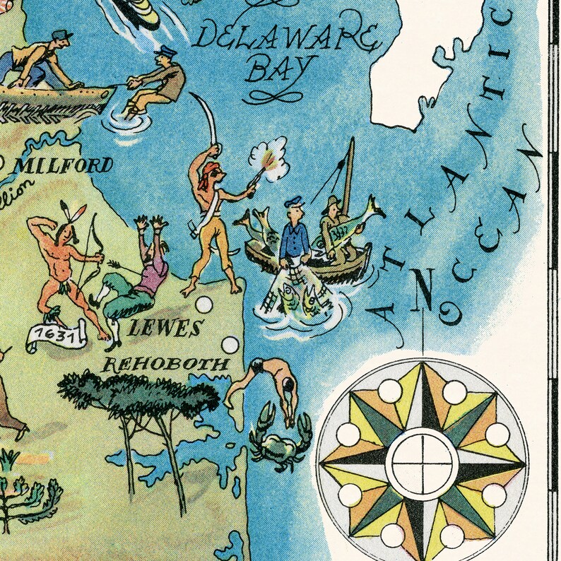 Fun State Map of Delaware – Digital Download PRINTABLE Vintage ...