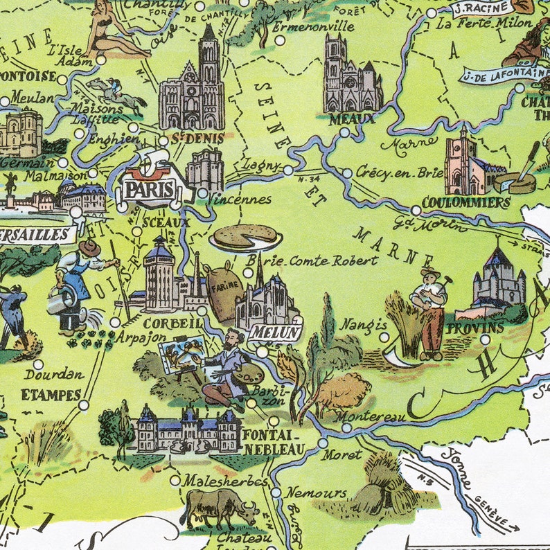 Fun Map of Ile De France a French Province, France – Digital Download ...