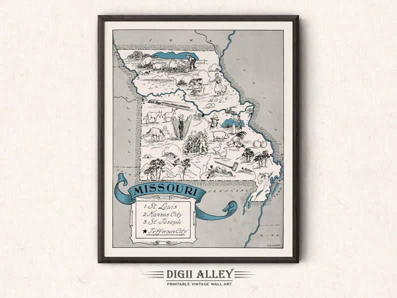 Pictorial Map of Missouri – Digital Download PRINTABLE Vintage Fun Old ...