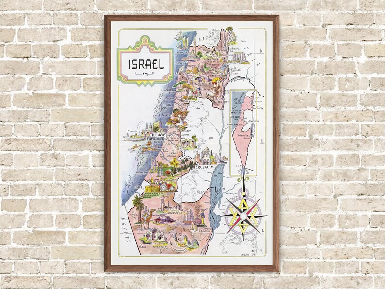 Old Map of Israel in the Middle East – Digital Download PRINTABLE Vintage Pictorial Cartoon ...