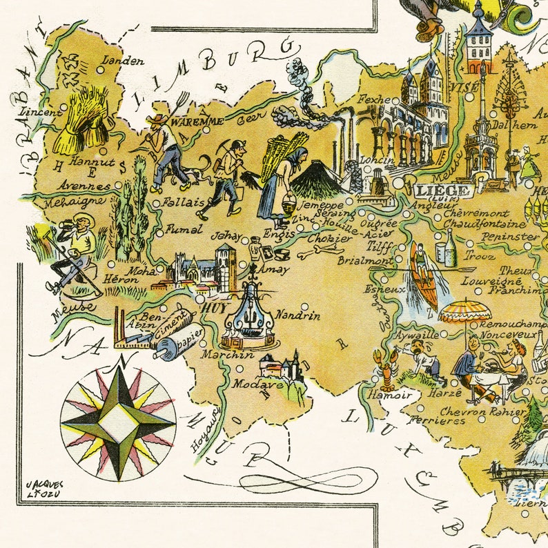 Fun Map of Liege, Belgium – Digital Download PRINTABLE Vintage ...