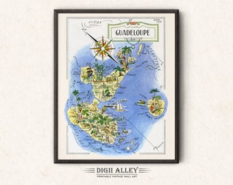 Fun Map of Cuba in the Caribbean Digital Download PRINTABLE Vintage ...